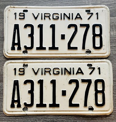 Vtg Matched Pair 1971 Virginia License Plates Retro Vehicle Car Tags ...