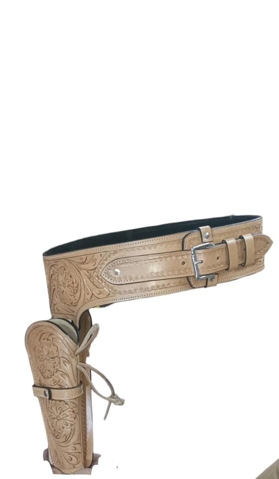 WESTERN LEATHER HOLSTER GUN BELT BROWN HAND MADE COWBOY REVOLVER PISTOL ...