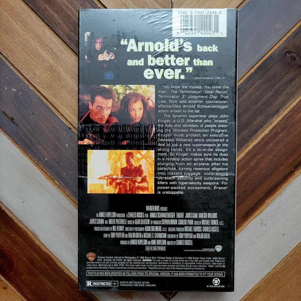 Eraser / Movie (VHS, 1996) Arnold Schwarzenegger / Watermark / New ...