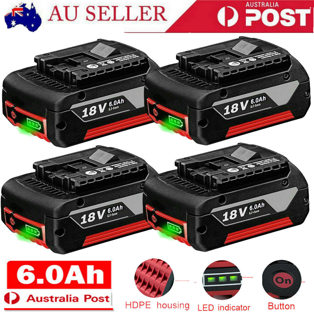 2X For Bosch 18V 6.0Ah Lithium-Ion Battery Professional GBA BAT609 ...