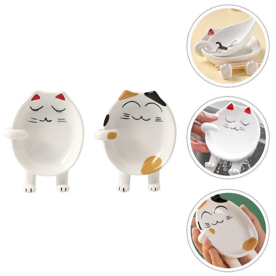 2Pcs Cartoon Spoon Rests Ceramic Kitchenware Holder Ceramic Kitchen ...