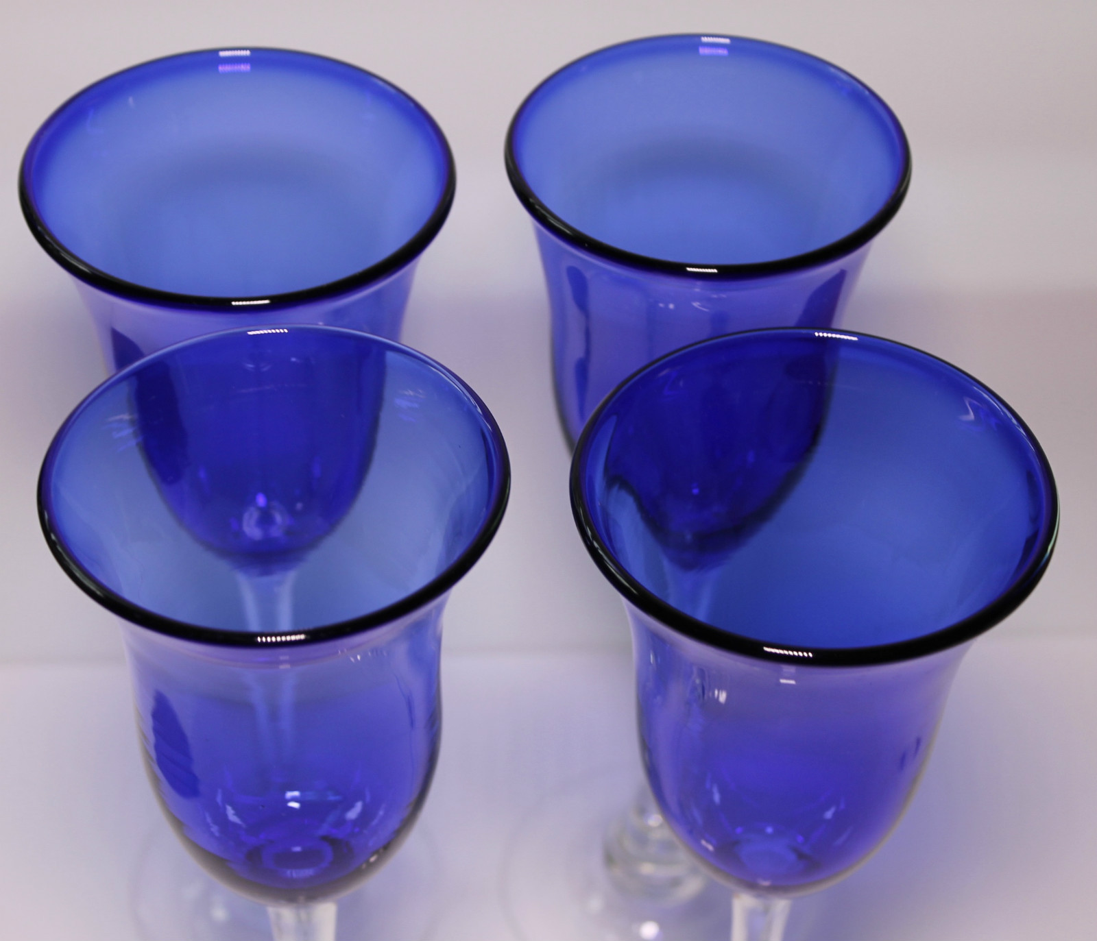 Charles Correll Studio Art Glass Blue Clear Tall Goblet Goblets Stems ...