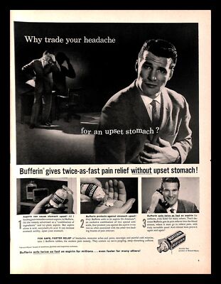 1959 Bufferin Pain Reliever Vintage PRINT AD Headache Upset Stomach ...