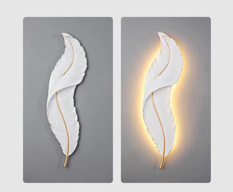 LED Feather Wall Lamp Resin Lamp Bedroom Wall Hallway Home Decor Indoor ...