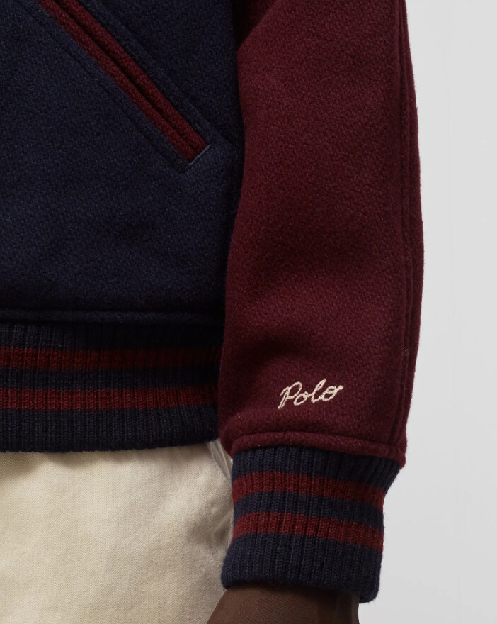 Polo Ralph Lauren Men's Hunter Navy/Red Colorblock Varsity Letterman ...