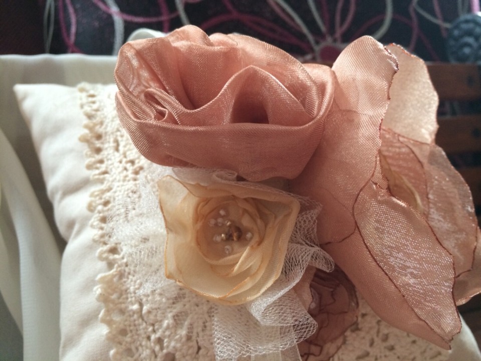 Decorative mini pillow handmade lace flowers organza 7x7 in | eBay