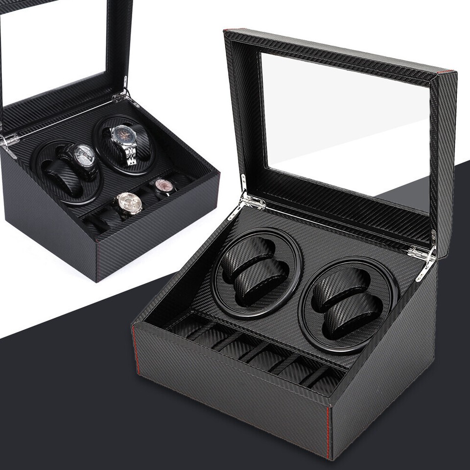 4 + 6 Silent Automatic Rotation Watch Winder Storage Case Box Dual ...