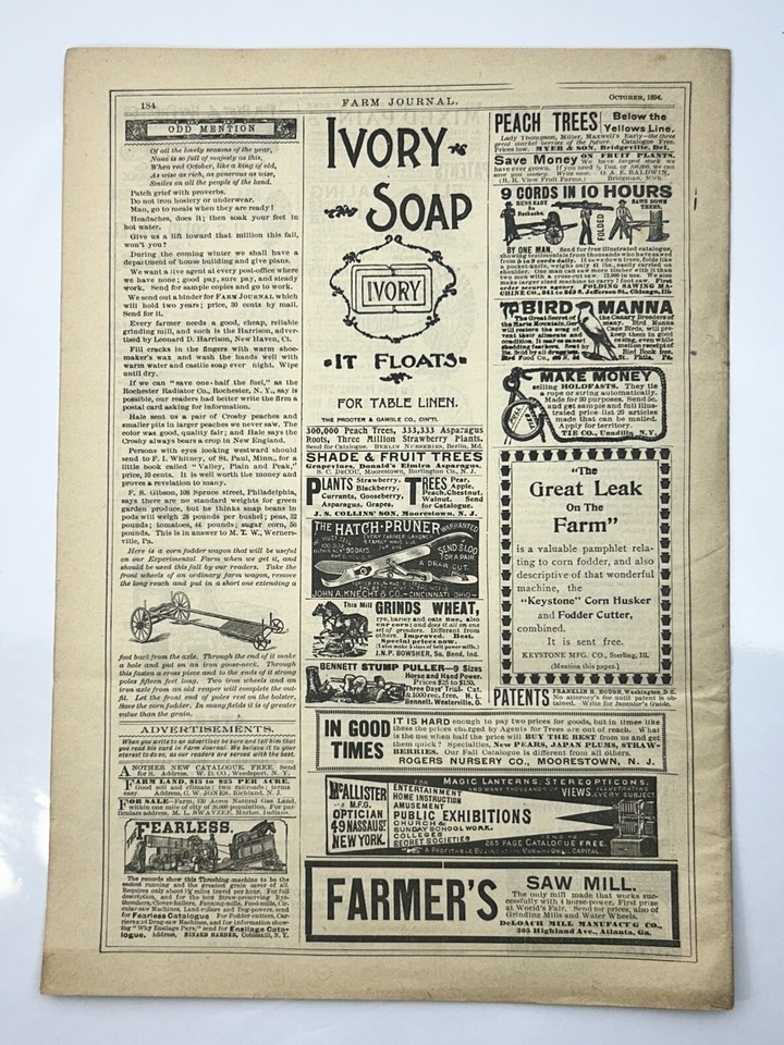 Original Farm Journal Magazine Oct 1894 - Advertising - Farming ...