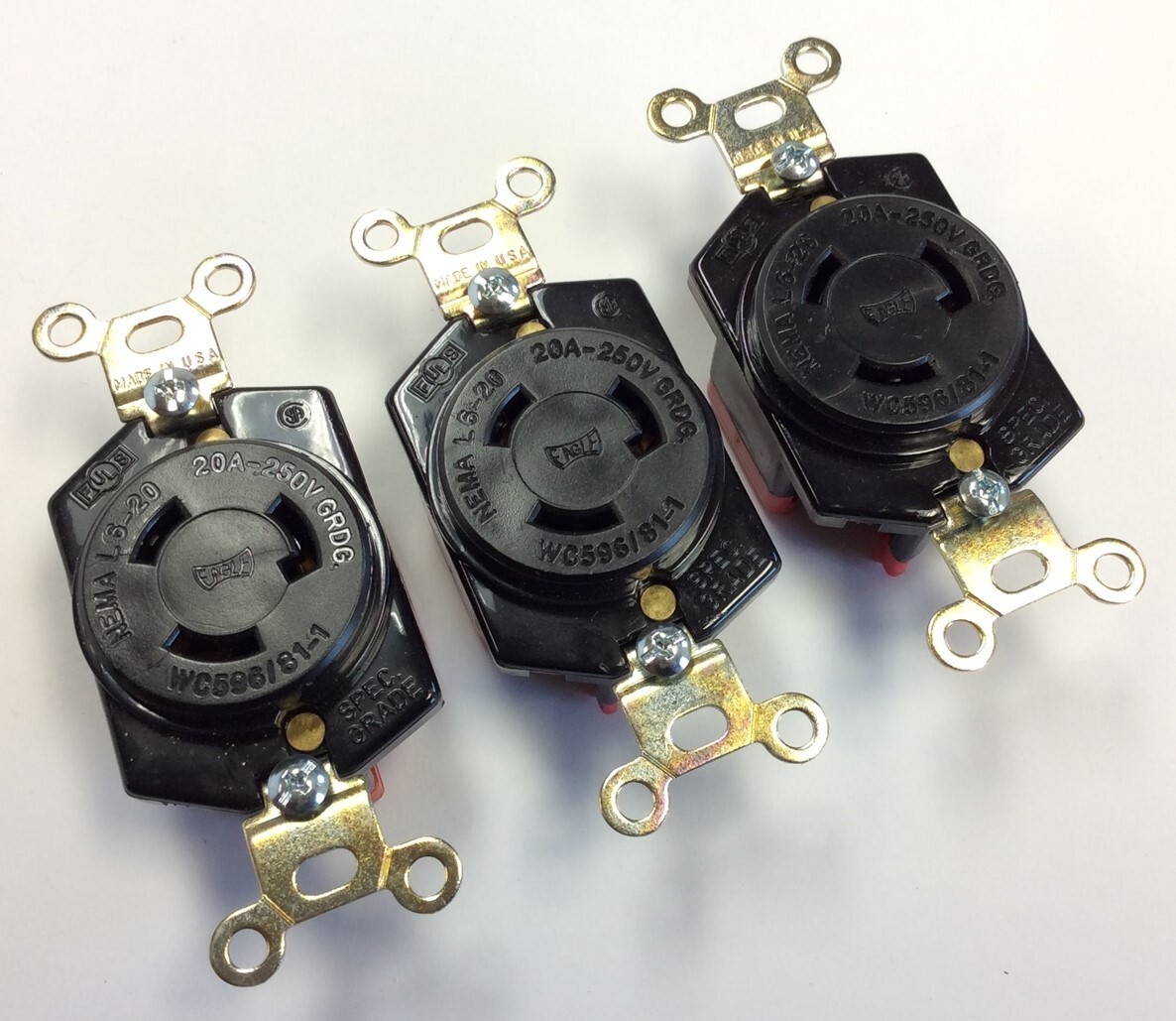 Lot of 3 Eagle WC596/81-1 Twist Lock Receptacles NEMA L6-20 20A 250V 2P ...