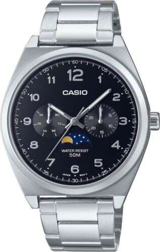 CASIO MTP-M300D-1AV Watch Moon Phase Analog Metal Band Black Men's with ...