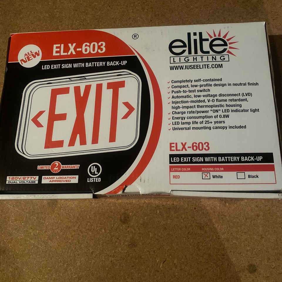 Elite Lighting ELX-504-R-W Exit Sign With Emergency Circuit Damp ...