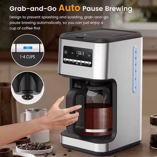 14-Cup Coffee Maker with Carafe Auto Brew Timer Stainless Silver | eBay