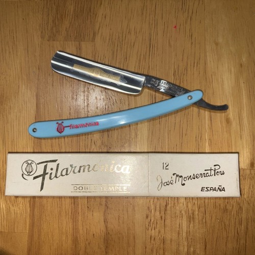 RARE 1940’S FILARMONICA DOBLE TEMPLE STRAIGHT RAZOR 12 BLUE/RED COFFIN ...