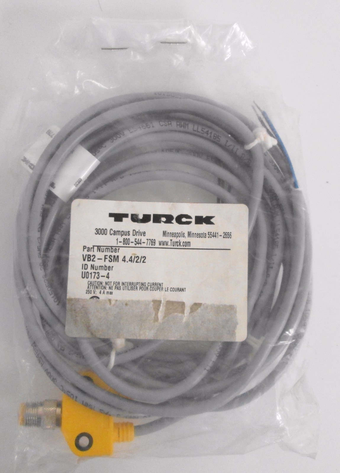 Turck VB2-FSM 4.4/2/2 U0173-4 2-Branch Splitter Cordset 4-pin 2m | eBay