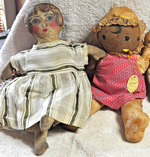 Vintage 2 Dolls 18”; 1940s Cloth Georgene Doll; Victorian Doll Oil ...