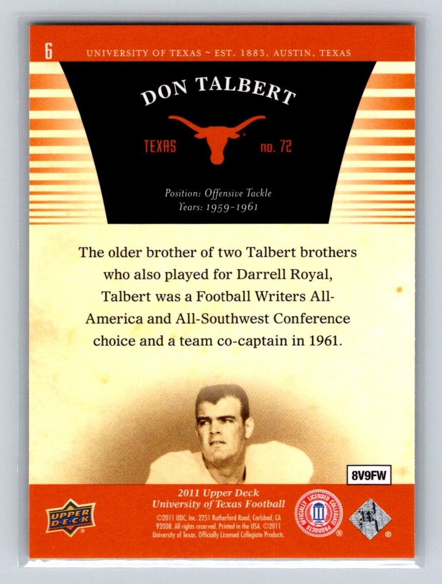 2011 Upper Deck University of Texas #6 Don Talbert Texas Longhorns | eBay