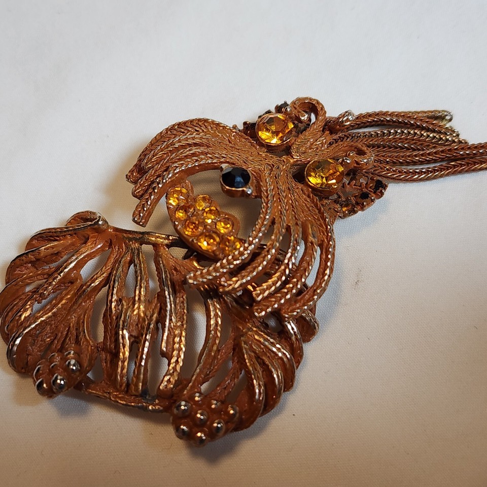 Vtg Rare brown Dominique Detora Full Body Dog Brooch Moveable Terrier ...