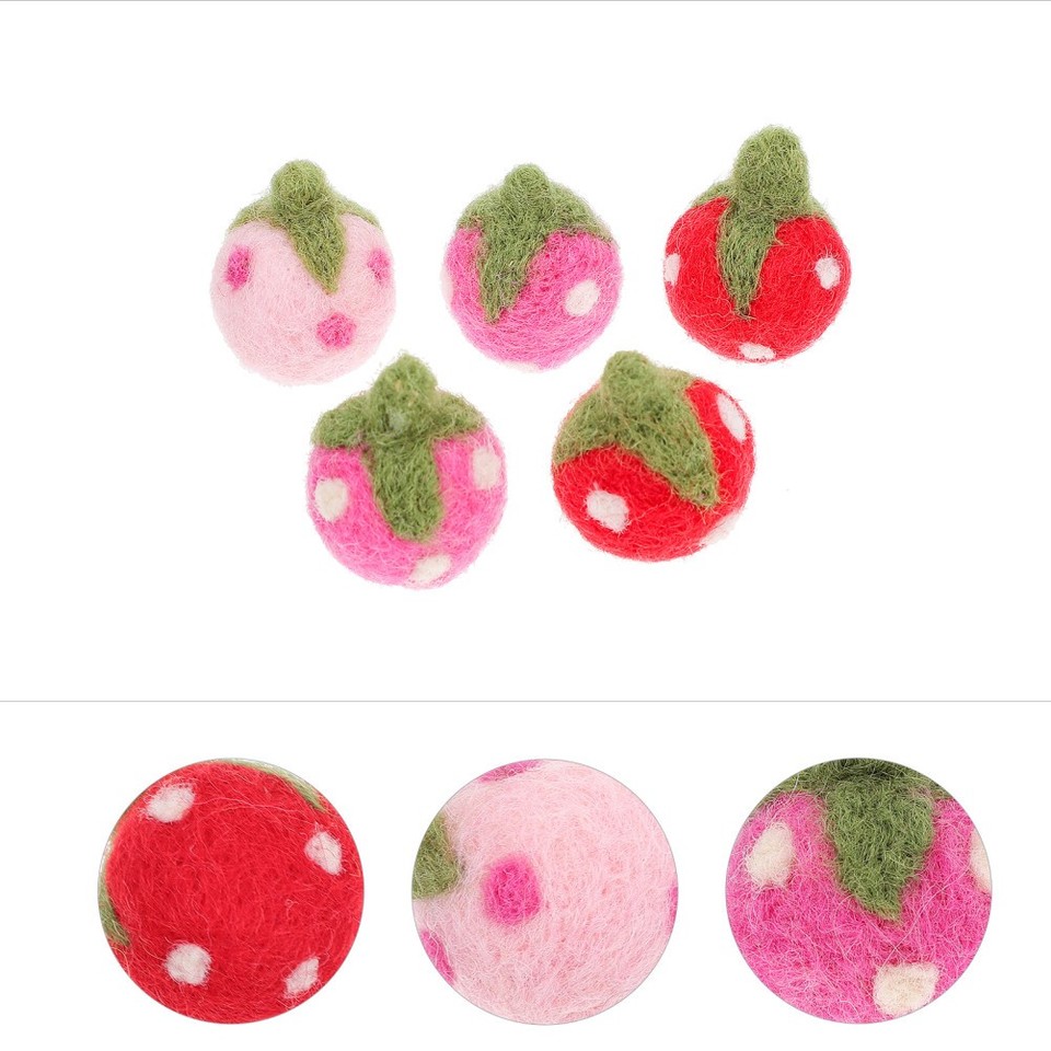 5 Pcs Diy Felt Ball Decors Hair Band Balls Faux Fabric Strawberry ...