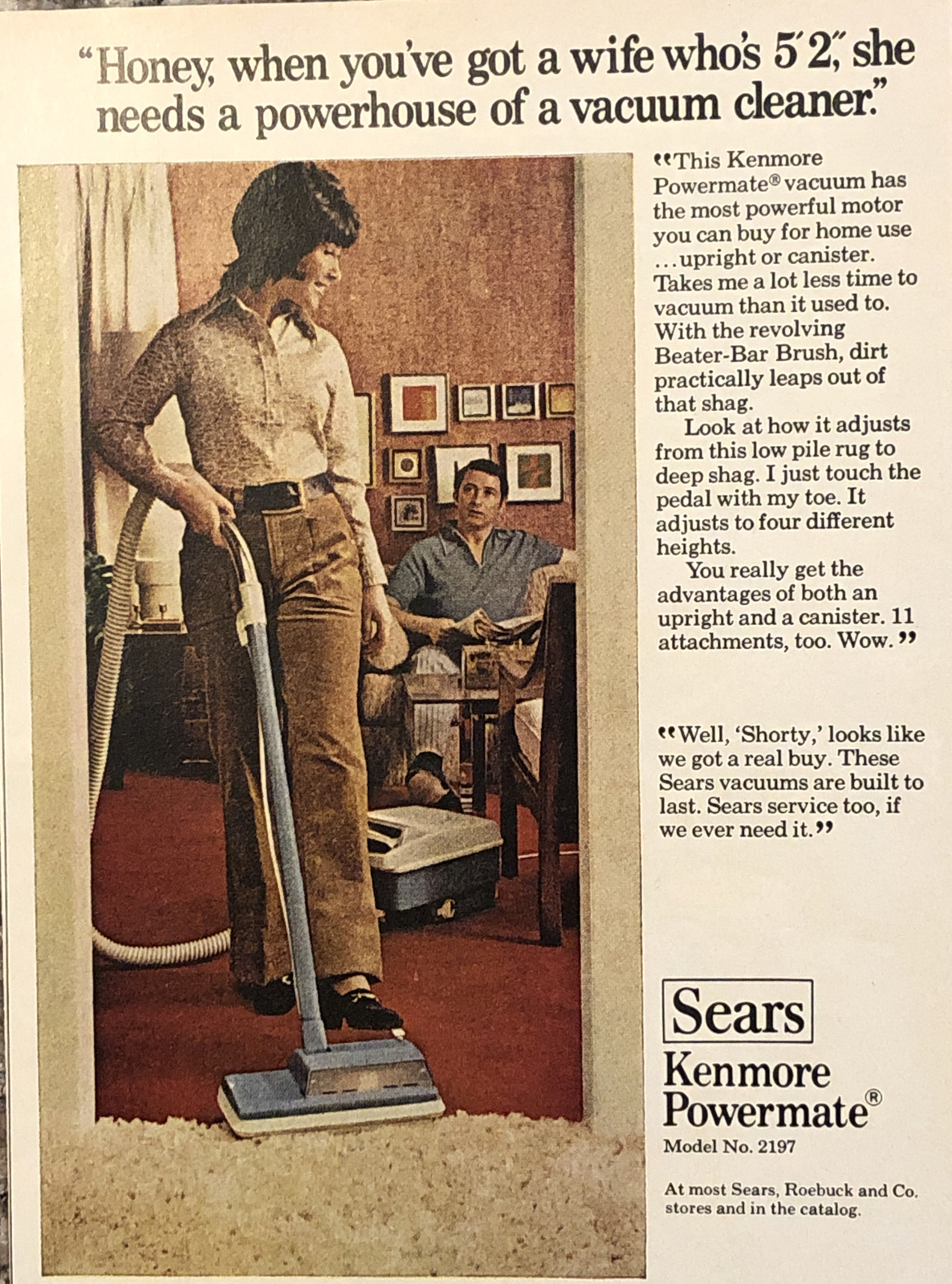 1971 Sears Kenmore Powermate Vacuum Cleaner Housewife VTG 70s PRINT AD ...