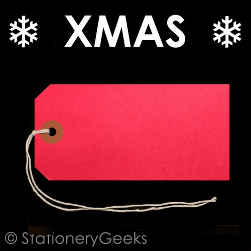 50 Red Strung Xmas Present Tags 120 x 60mm Christmas Parcel Tag 120mm x ...