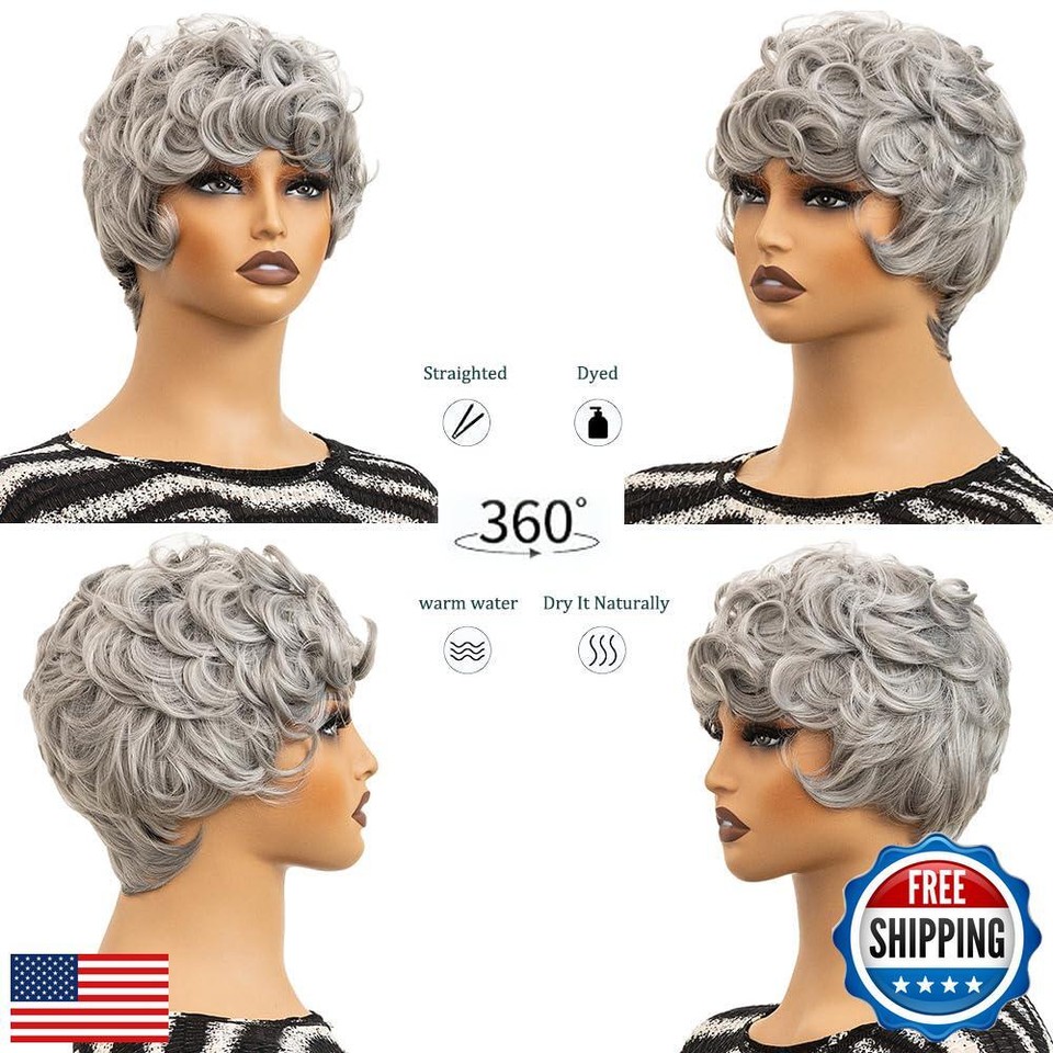 MUJGOO Pixie Grey Wigs for Black Women Short Wigs Short Curly Wigs ...