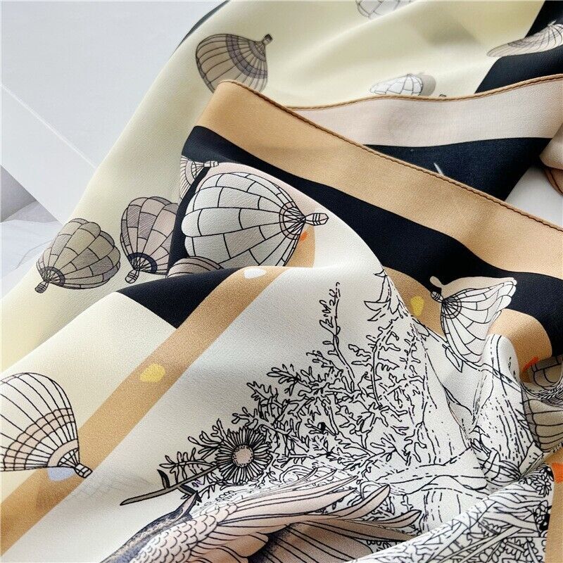Balloons Print 100% Mulberry Silk Crepe Shawl Neckerchief Oblong Scarf ...