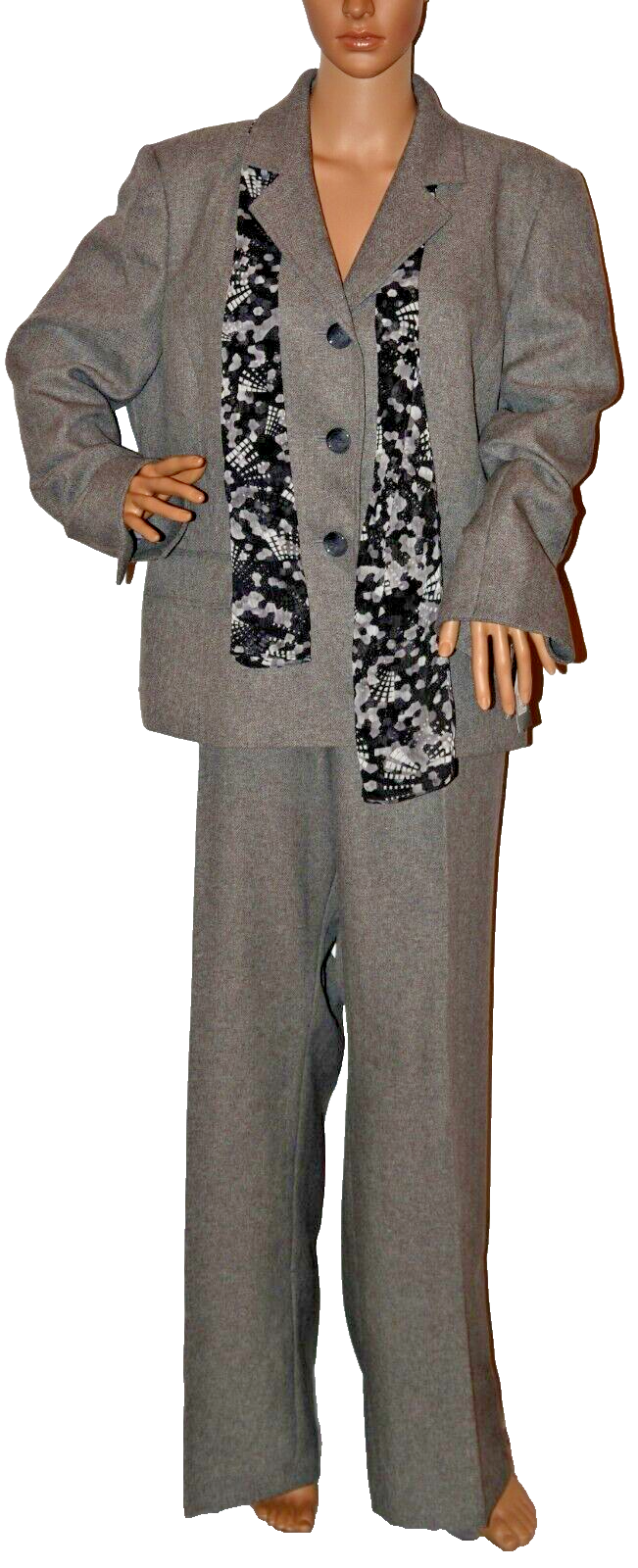 New $280 Kasper Le Suit Grey Pant Suit Blazer Career Jacket 2 Pc Set 14 ...