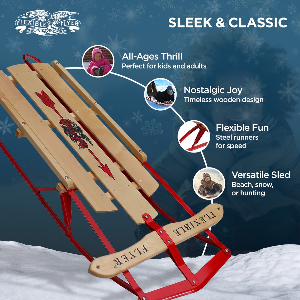 Paricon Flexible Flyer Metal Runner Steel & Wood Snow Slider Sled, 48 ...