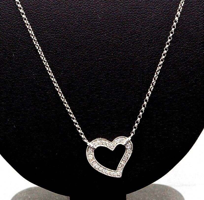14k Estate White Gold Heart Diamond Necklace - Elegan… - Gem