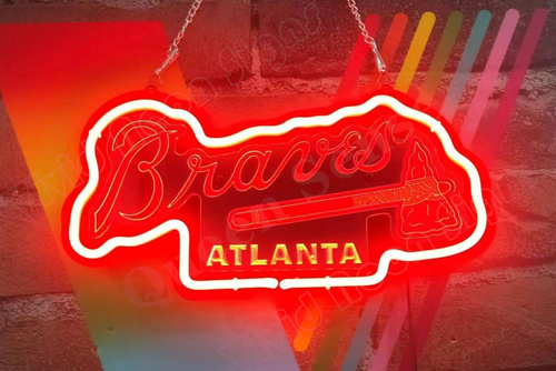 14" Braves Neon Sign 3D Carved Acrylic Beer Pub Bar Handmade Wall Decor ...