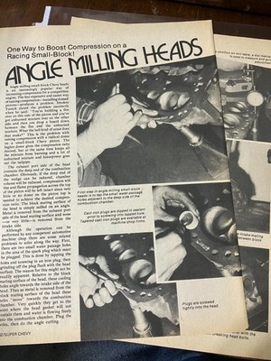 1976 MAGAZINE 2-PAGE CUT-OUT ARTICLE on SMALL BLOCK CHEVY ANGLE MILLING ...