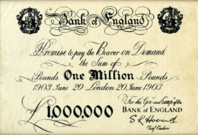 BANK OF ENGLAND 1903 £1 One Million Bank Note - SK Howard Chief Cashier ...