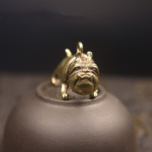 Solid Brass Pug Dog Keychain Bulldog Hanging Tea Pet Ornament Miniature ...