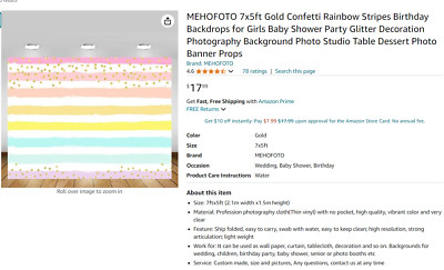 MEHOFOTO 7x5ft Gold Confetti Rainbow Stripes Birthday Backdrops for ...