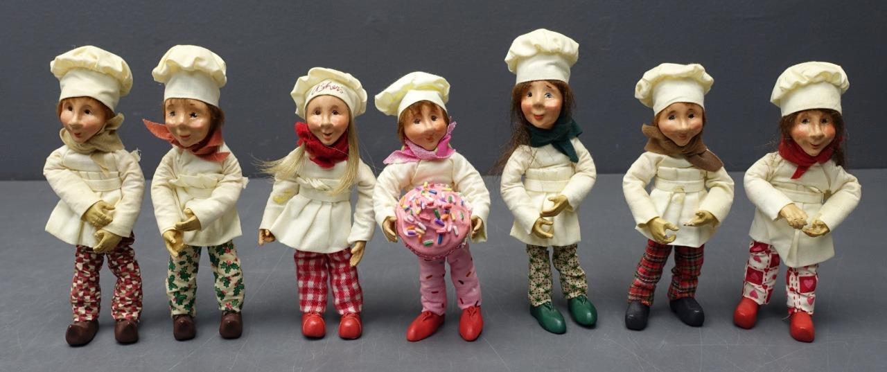 Lot of 7 Kindles Byers Choice 6" kitchen Chef/Baker/Cook Figures Dolls ...