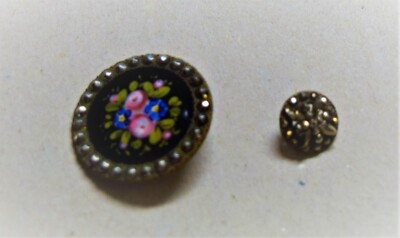 2 Vintage hand painted metal buttons sewing smocking fabric heirloom ...
