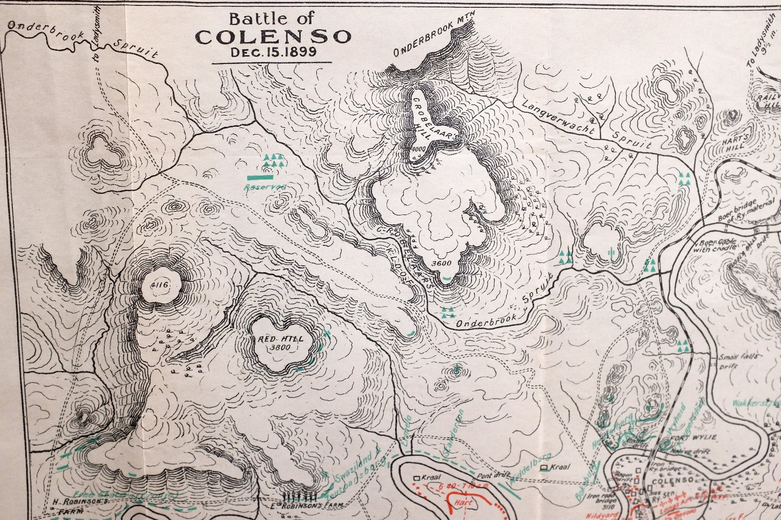BOER WAR ERA MAP/PLAN BATTLE OF COLENSO DEC 15 1899 TROOP POSITIONS ...
