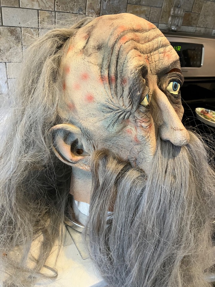 Halloween Old Man Mask Dressup Latex Full Head Scary Horror Bald Long ...