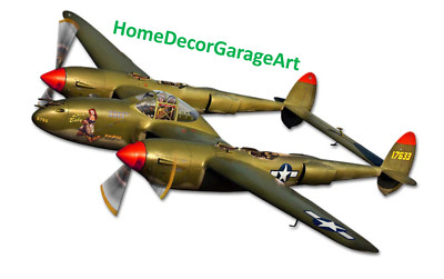 P-38 Lightning Nose Art Aircraft Cutout, Flat Metal Sign, Aviation ...