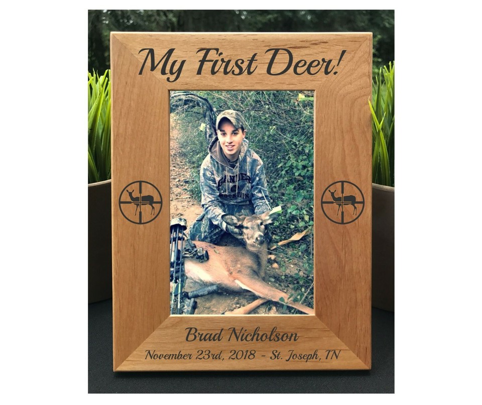 Personalized "First Deer" Hunting Frame – Engraved Wood Photo Gift for ...