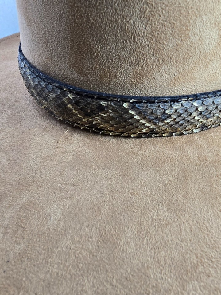 Rattlesnake skin hat band band Western cowboy cowgirl Silver belt tip ...