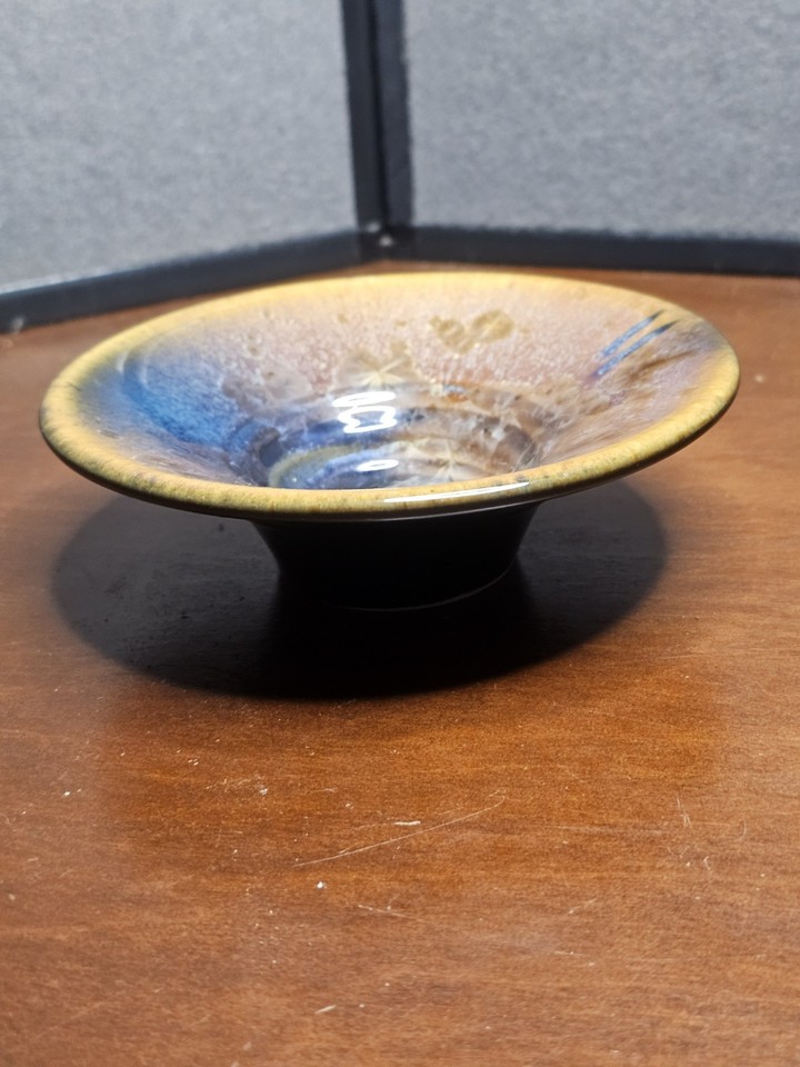 Vintage Bill Campbell Studio Blue Brown Crystalline Glaze Pottery Dish ...