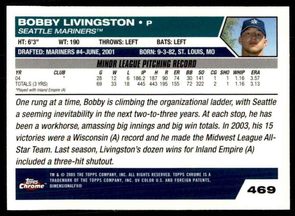 2005 TOPPS CHROME BOBBY LIVINGSTON SEATTLE MARINERS #469 | eBay