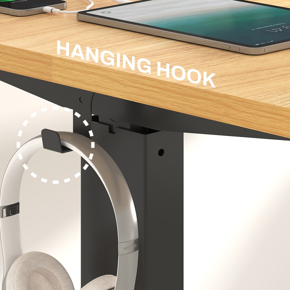 Adjustable Standing Desk with Built-In Cable Management and Hook, Black ...