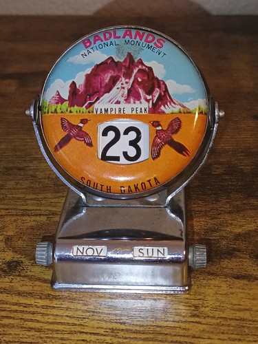Vintage Metal Perpetual Calendar Flip and Spin MT. Rushmore Badlands S ...