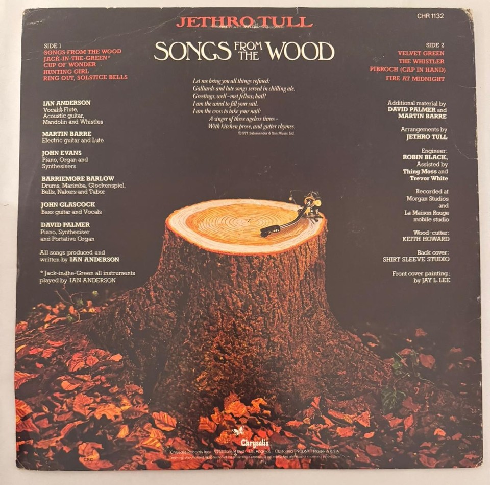 JETHRO TULL – SONGS FROM THE WOOD - VINYL LP CHR1132 - VG - A10 | eBay