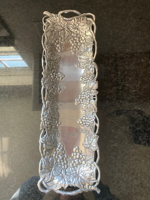 ~ Vintage Arthur Court 1995 Grape Motif Metalware Serving Tray Oblong ...