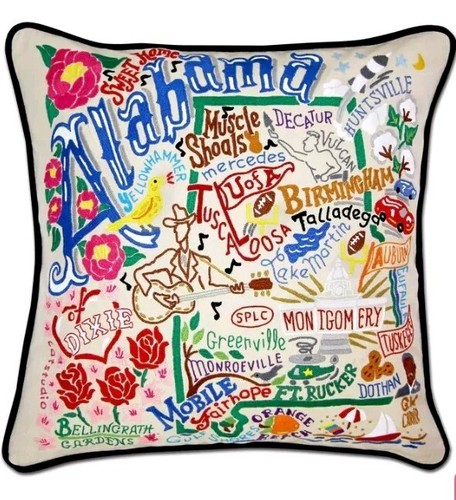 Cat Studio STATE OF ALABAMA Pillow Mobile Hand Embroidered Roll Tide ...