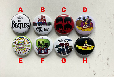 The Beatles • PINBACK BUTTONS • 1" Round Diameter •Choice of 8 ...