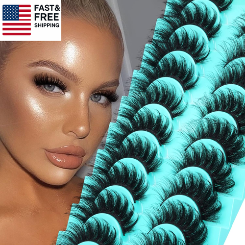 False Eyelashes Fluffy Mink Cat Eye Lashes Strip Pack 10 Pairs 18MM ...